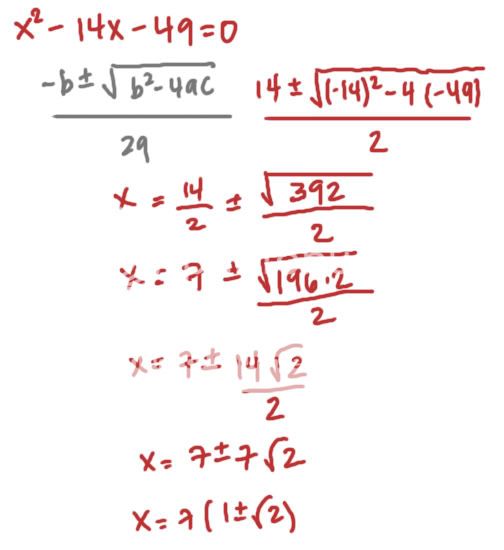 solve the following equation x^2 - 14x - 49 = 0? | Yahoo Answers